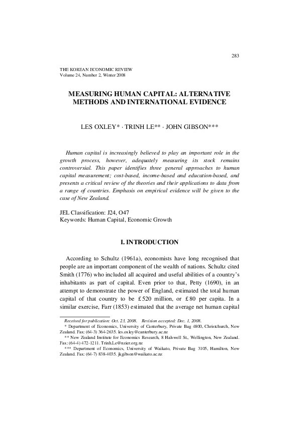 (PDF) Measuring human capital: alternative methods and international evidence
