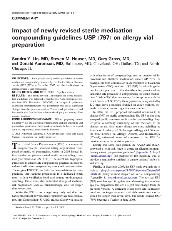 (PDF) Impact of newly revised sterile medication compounding guidelines ...