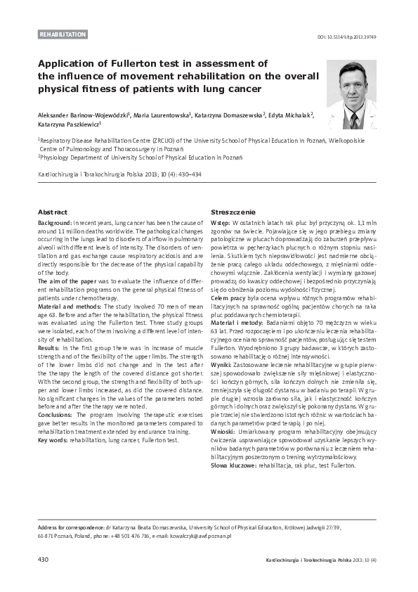 (PDF) Rehabilitation Application of Fullerton test in assessment of the ...