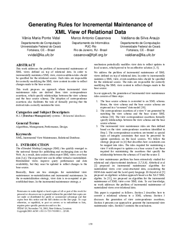 (PDF) Incremental Maintenance of XML Views from SQL (PDF) Incremental Maintenance of XML Views from SQL