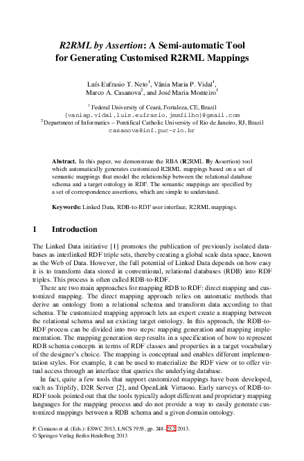 (PDF) R2RML by assertion: A semi-automatic tool for generating customised R2RML mappings
