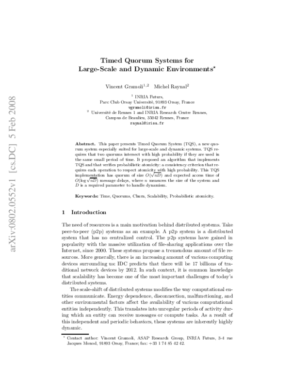 (PDF) Timed Quorum System for Large-Scale Dynamic Environments