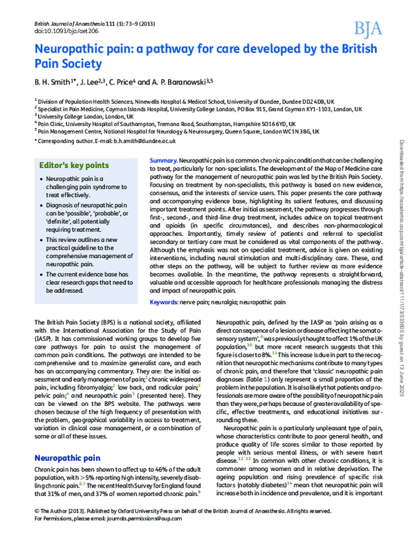 (PDF) Neuropathic pain: a pathway for care developed by the British ...