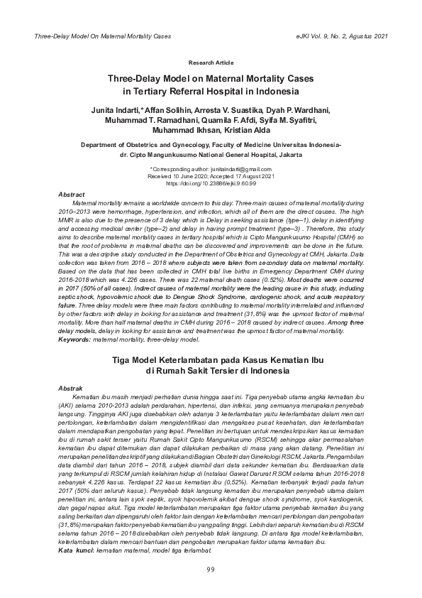 (PDF) Three-Delay Model on Maternal Mortality Cases in Tertiary ...