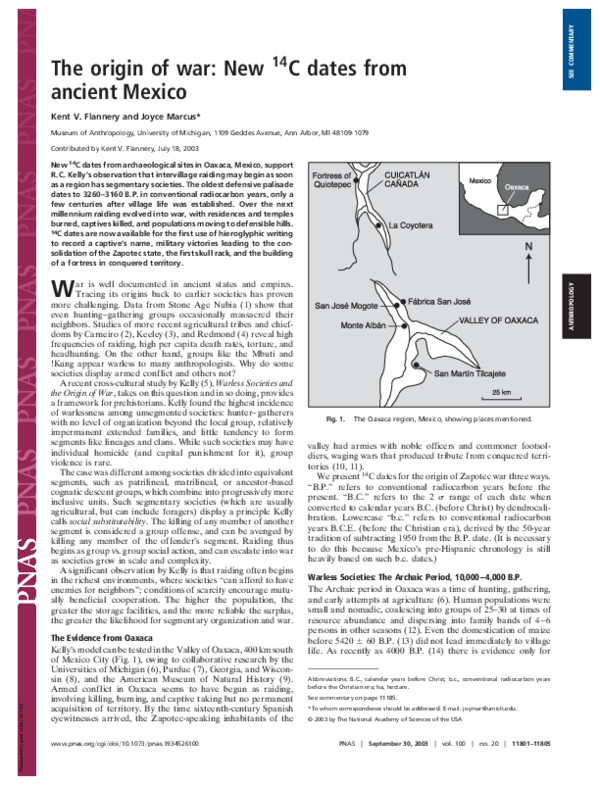(PDF) The origin of war: New 14C dates from ancient Mexico