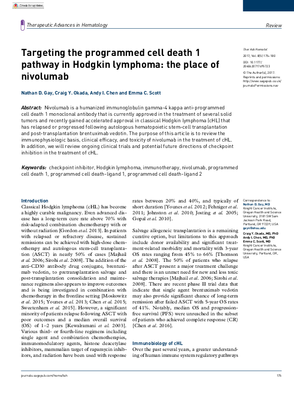 (PDF) Targeting the programmed cell death 1 pathway in Hodgkin lymphoma ...