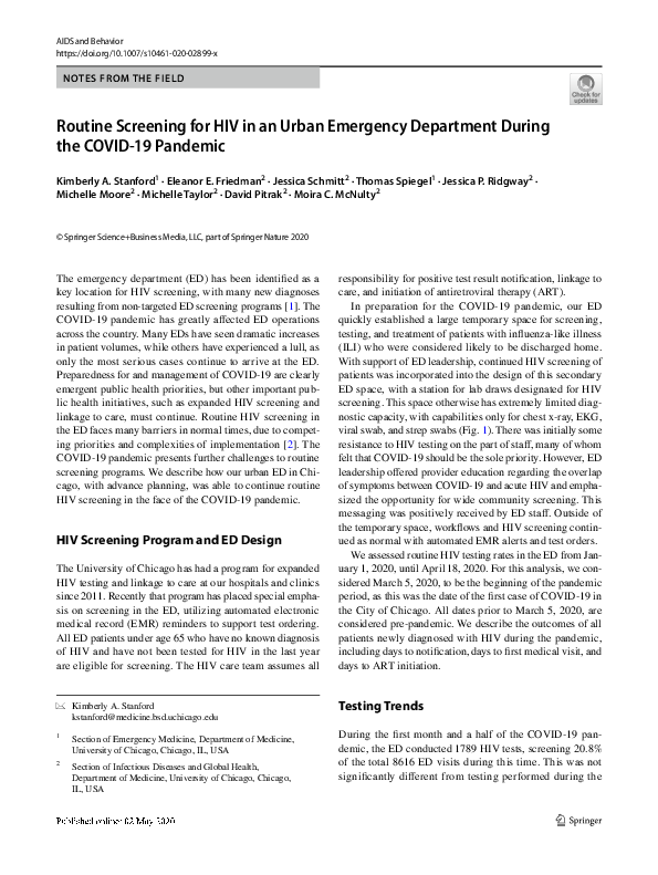 (PDF) Routine Screening for HIV in an Urban Emergency Department During ... (PDF) Routine Screening for HIV in an Urban Emergency Department During ...