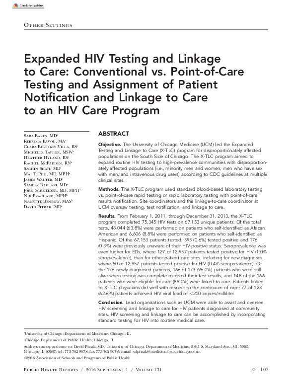 (PDF) Expanded HIV Testing and Linkage to Care: Conventional vs. Point ...