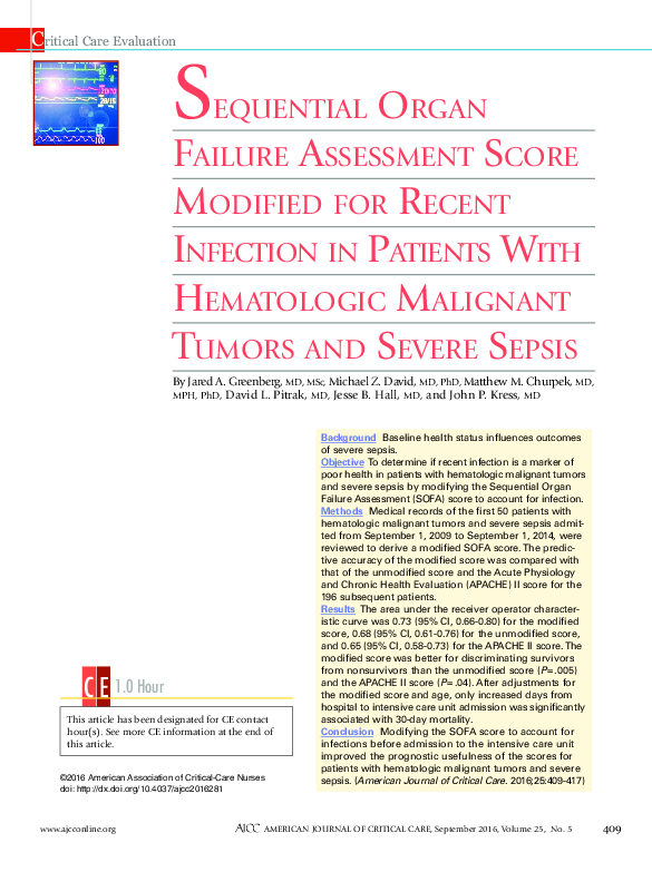 (PDF) Sequential Organ Failure Assessment Score Modified for Recent ...