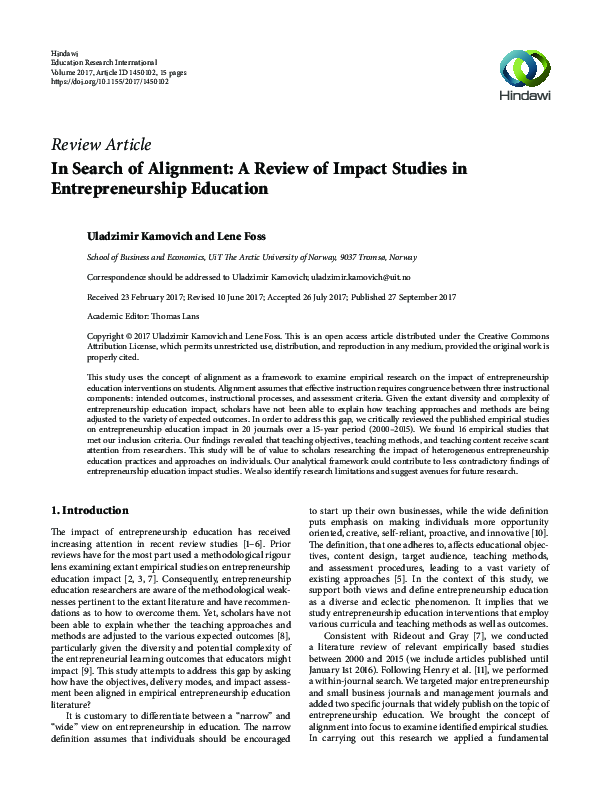 (PDF) In Search of Alignment: A Review of Impact Studies in ...