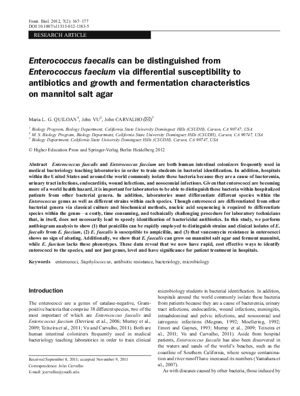 (PDF) Enterococcus faecalis can be distinguished from Enterococcus ...