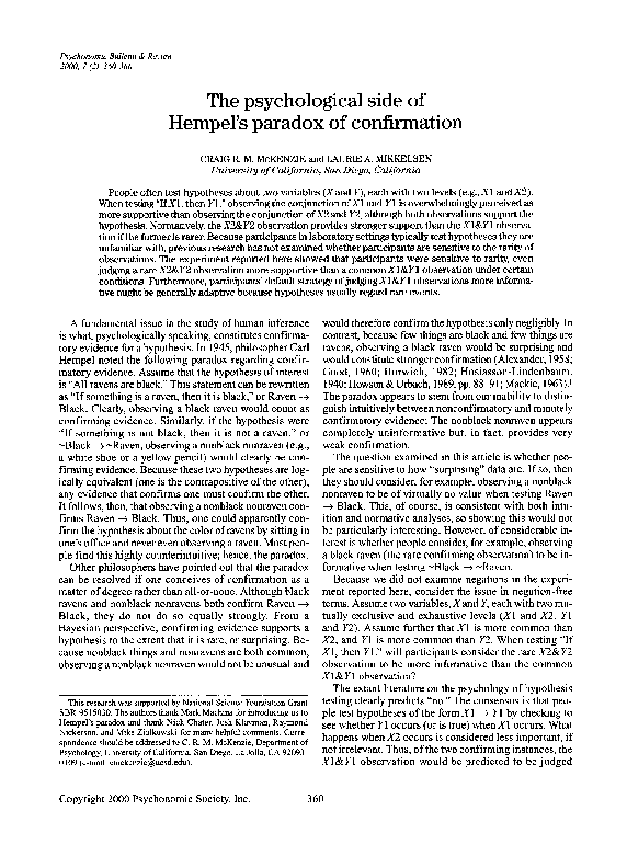 (PDF) The psychological side of Hempel’s paradox of confirmation