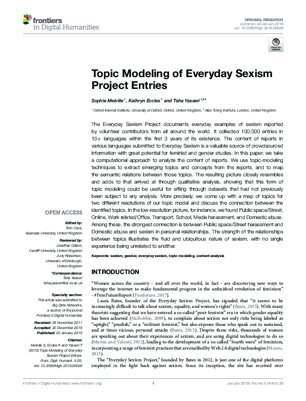 Pdf Topic Modeling Of Everyday Sexism Project Entries