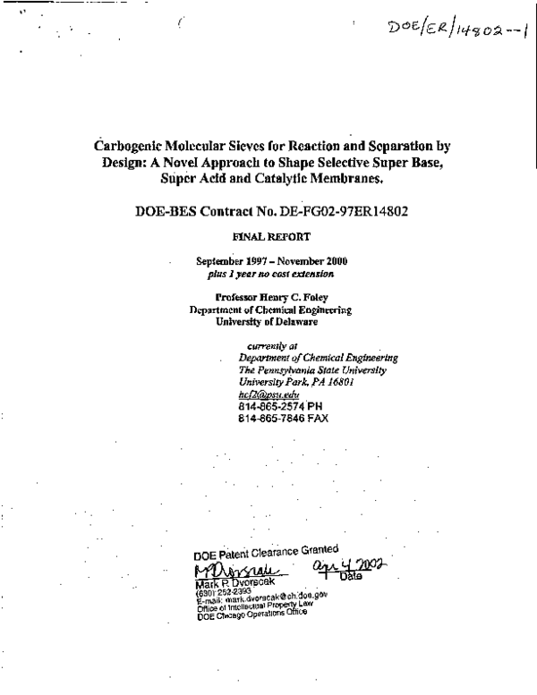 (PDF) Carbogenic molecular sieves for reaction and separation by design ...