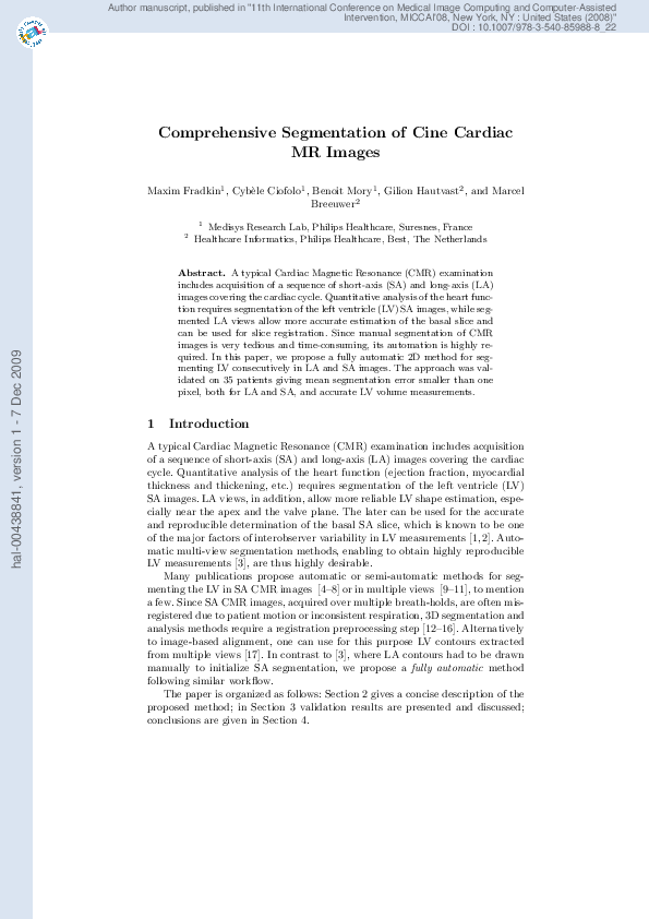 (PDF) Comprehensive Segmentation of Cine Cardiac MR Images