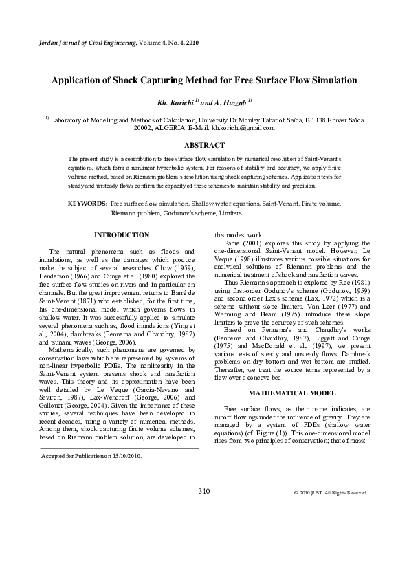 (PDF) Application of Shock Capturing Method for Free Surface Flow Simulation