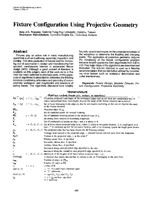 (PDF) Fixture configuration using projective geometry
