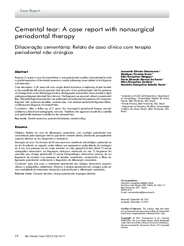 (PDF) Cemental tear: a case report with nonsurgical periodontal therapy
