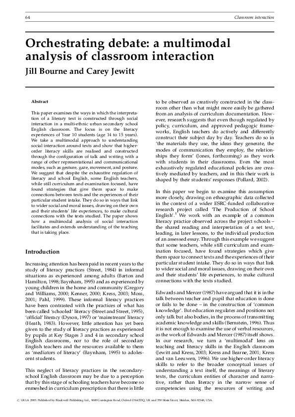 (PDF) Orchestrating debate: a multimodal analysis of classroom interaction
