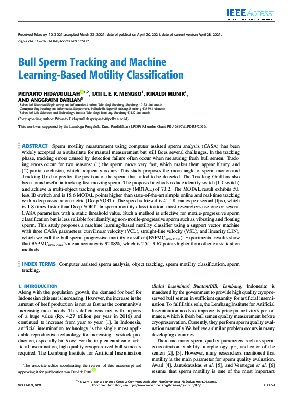 (PDF) Bull Sperm Tracking and Machine Learning-Based Motility Classification