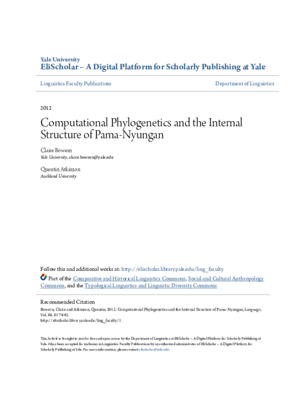 (PDF) Computational phylogenetics and the internal structure of Pama ...