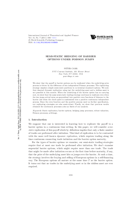 (PDF) Semi-Static Hedging of Barrier Options Under Poisson Jumps
