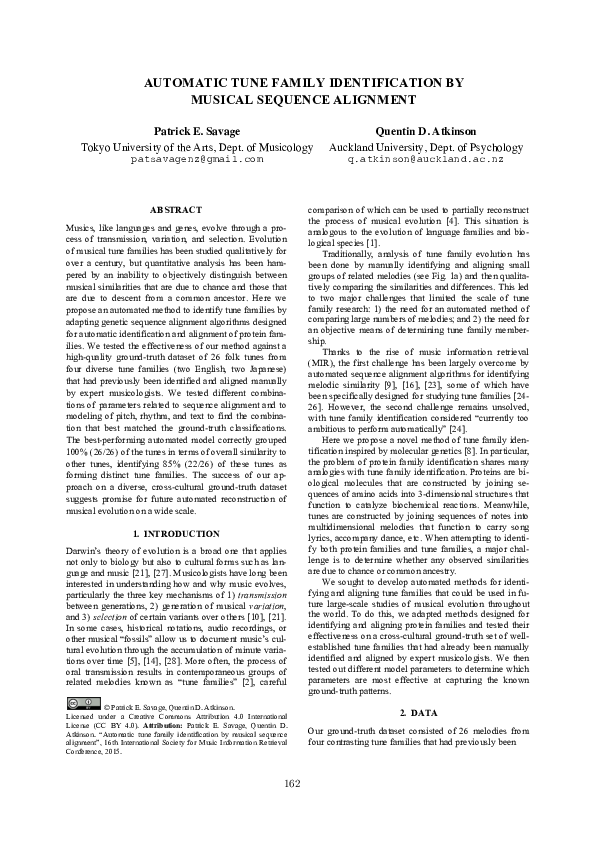 (PDF) Automatic Tune Family Identification by Musical Sequence ...