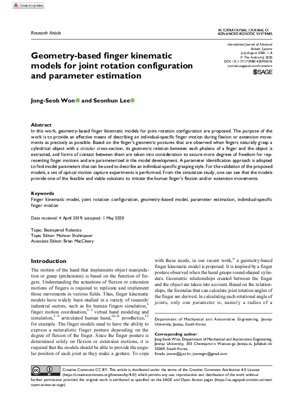 (PDF) Geometry-based finger kinematic models for joint rotation configuration and parameter ...
