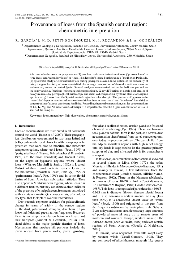 (PDF) Provenance of loess from the Spanish central region: chemometric ...