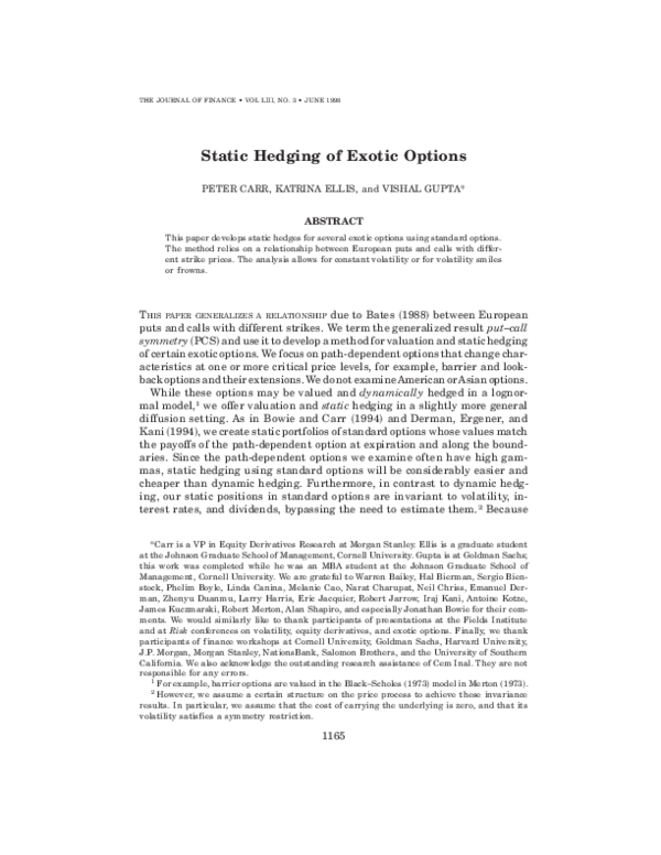 (PDF) Static Hedging of Exotic Options