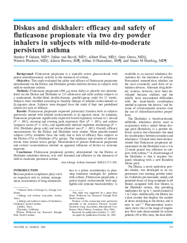 (PDF) Diskus and diskhaler: efficacy and safety of fluticasone ...