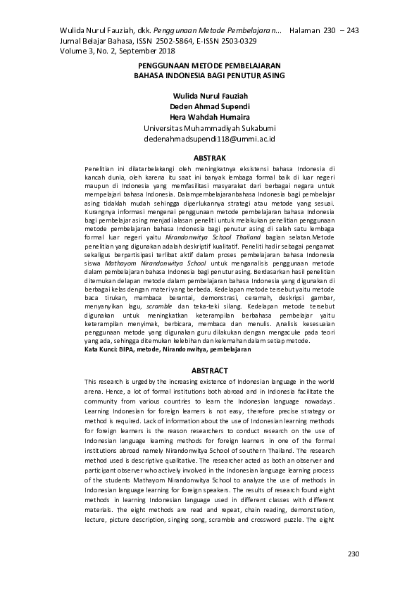 (PDF) Penggunaan Metode Pembelajaran Bahasa Indonesia Bagi Penutur Asing