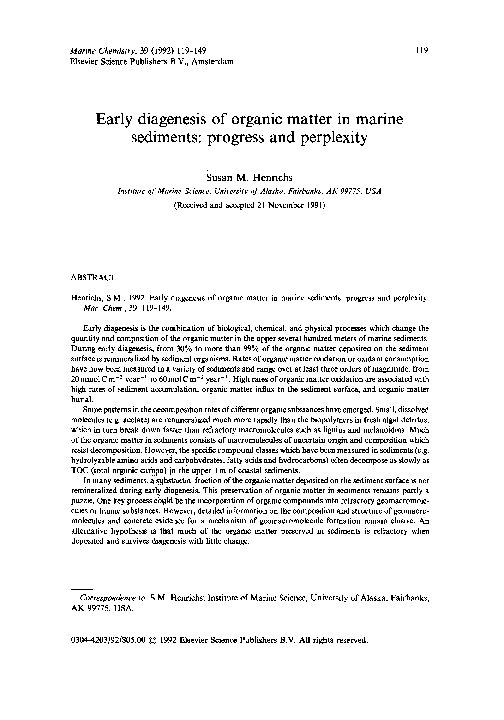 (PDF) Early diagenesis of organic matter in marine sediments: progress and perplexity