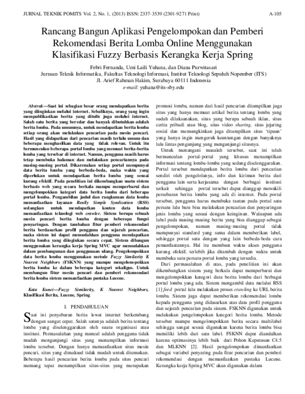 (PDF) Rancang Bangun Aplikasi Pengelompokan dan Pemberi Rekomendasi Berita Lomba Online ...