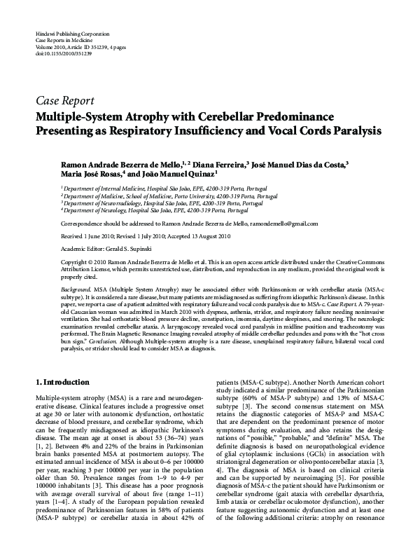 (PDF) Multiple-System Atrophy With Cerebellar Predominance Presenting ...