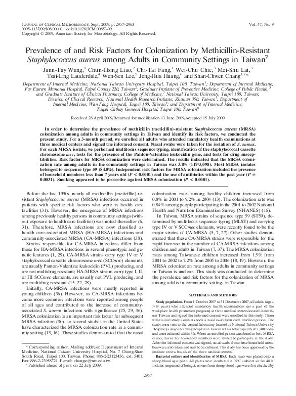 (PDF) Prevalence of and Risk Factors for Colonization with Methicillin‐Resistant Staphylococcus ...