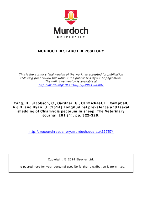 (PDF) Longitudinal prevalence and faecal shedding of Chlamydia pecorum ...