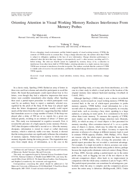 Pdf Orienting Attention In Visual Working Memory Reduces Interference