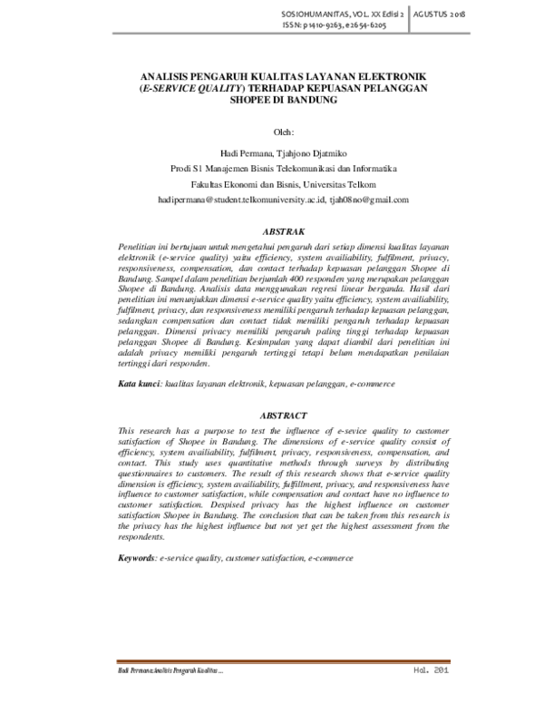 (PDF) Analisis Pengaruh Kualitas Layanan Elektronik (E-Service Quality) Terhadap Kepuasan ...