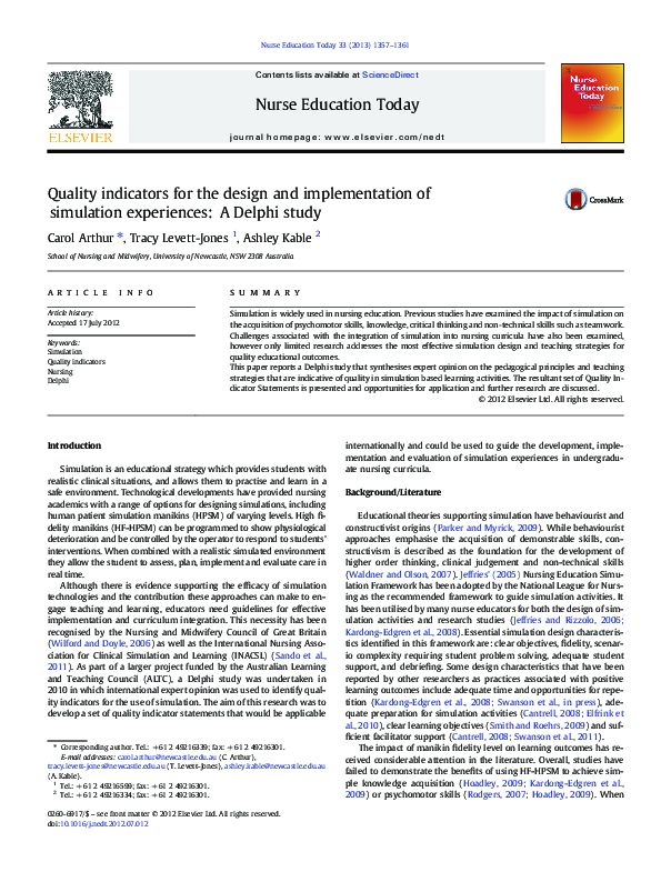 (PDF) Quality Indicators for the Design and Implementation of ...