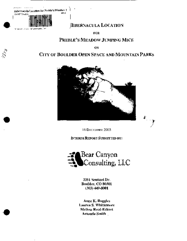 (PDF) Preble's Meadow Jumping Mice City of Boulder Open Space and ...