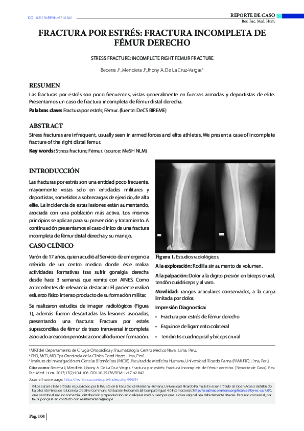 (PDF) Fractura Por Estrés: Fractura Incompleta De Fémur Derecho