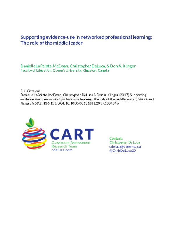 (PDF) Supporting evidence use in networked professional learning: the role of the middle leader