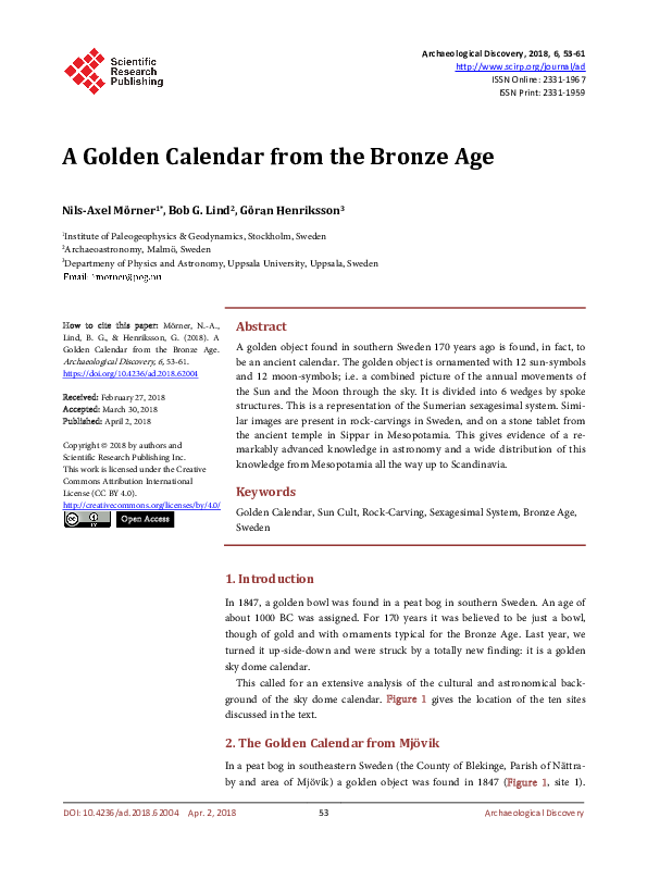 (PDF) A Golden Calendar from the Bronze Age