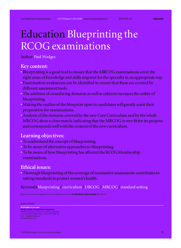 (PDF) Blueprinting the RCOG examinations