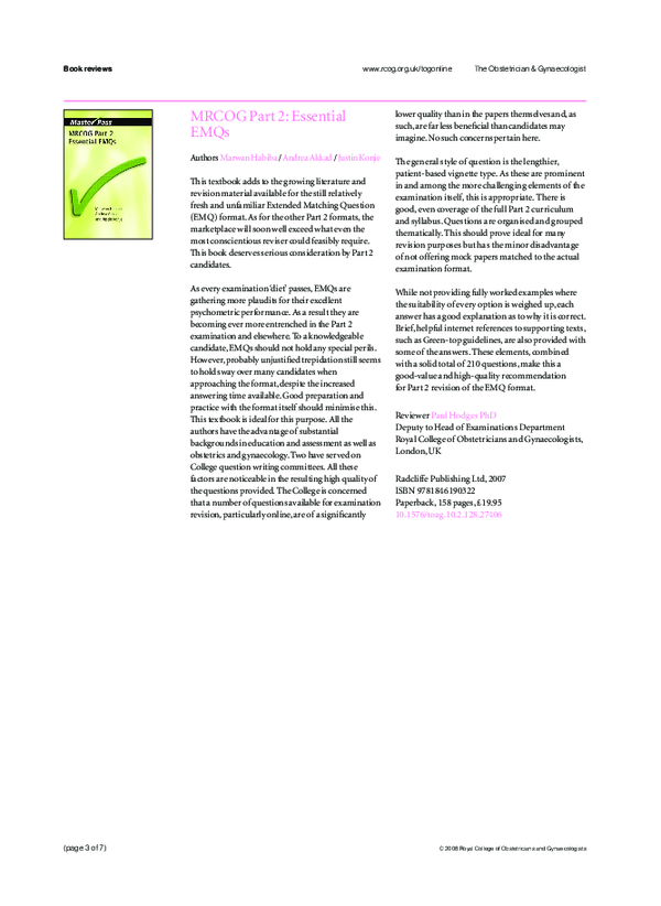 (PDF) MRCOG Part 2: Essential EMQs