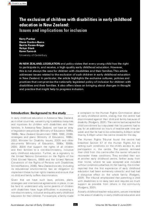 (PDF) The Exclusion of Children with Disabilities in Early Childhood Education in New Zealand ...
