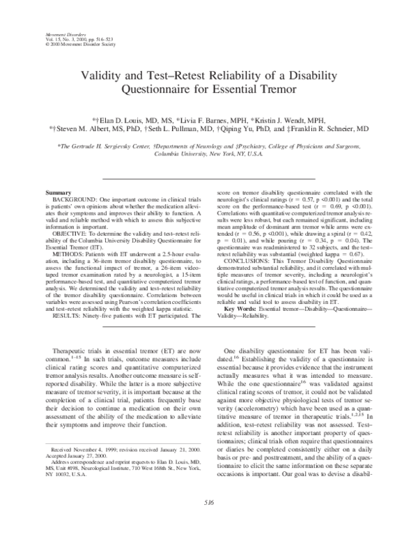 (PDF) Validity and test-retest reliability of a disability ...