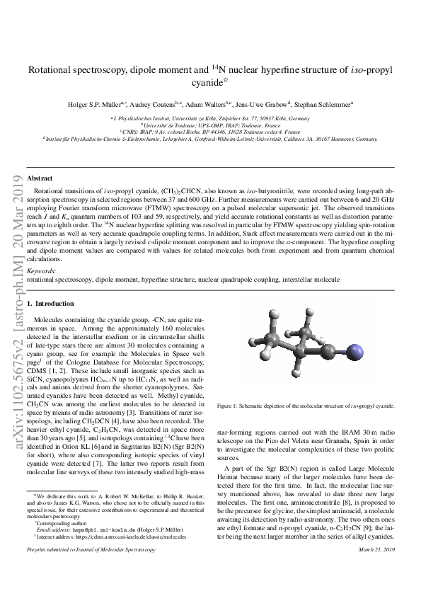 (PDF) Rotational spectroscopy, dipole moment and 14N nuclear hyperfine ...