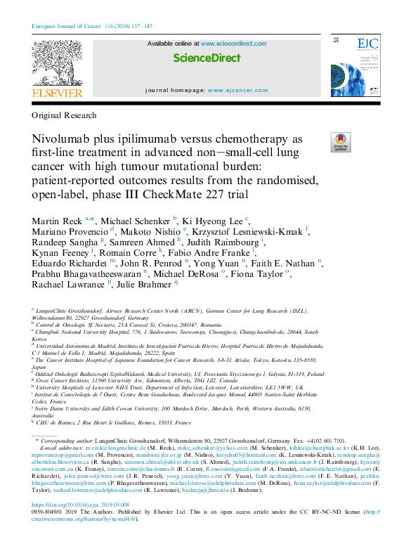 (PDF) Nivolumab plus ipilimumab versus chemotherapy as first-line ...